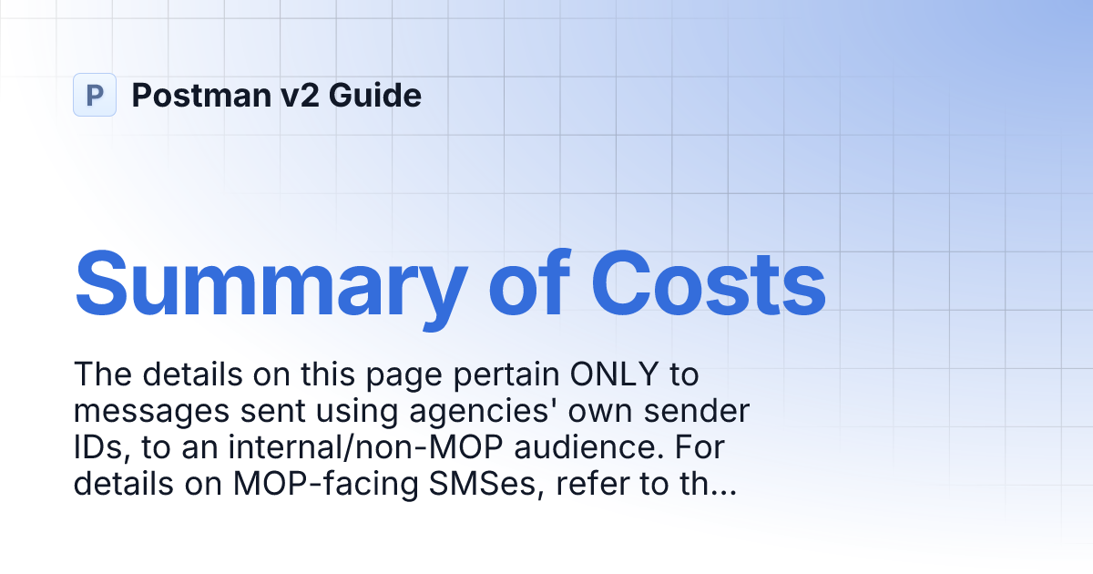 Summary of Costs | Postman v2 Guide